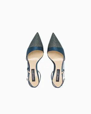Giorgio Armani Satin And Mesh Court Shoes With Rhinestones - Blue