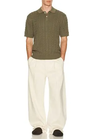BEAMS Knit Polo Cable - Olive