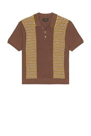 BEAMS Knit Polo Front Stripe Jacquard - Brown