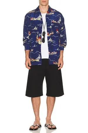 BEAMS Open Collar Cupro Print