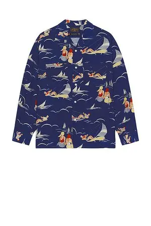 BEAMS Open Collar Cupro Print