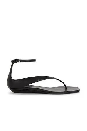 Loulou De Saison Zio Mini Wedge Sandal In Ostrich-effect Leather - Black