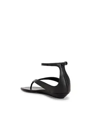 Loulou De Saison Zio Mini Wedge Sandal In Ostrich-effect Leather - Black