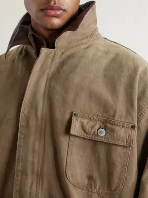 SSSTEIN Leather-trimmed Garment-dyed Cotton-canvas Jacket