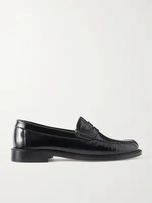 VINNY'S Yardee Polished-leather Penny Loafers - Black