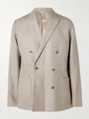 Nn07 Jordin 10027 Double-breasted Linen And Wool-blend Suit Jacket