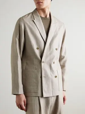 Nn07 Jordin 10027 Double-breasted Linen And Wool-blend Suit Jacket