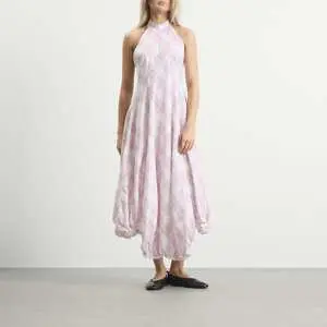 Gimaguas Halterneck Maxi Dress With Gathered Hem - Checks
