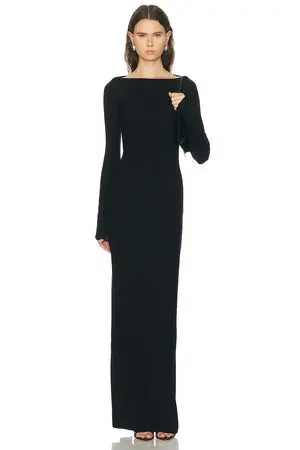 Eterne Long Sleeve Boatneck Maxi Dress - Black