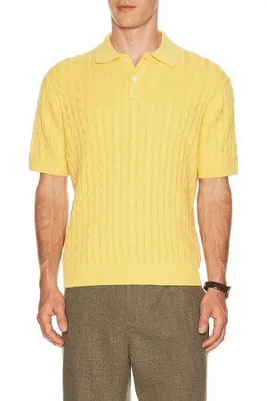 BEAMS Knit Polo Cable In Green - Yellow