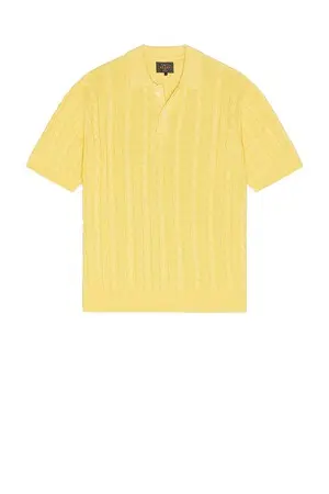 BEAMS Knit Polo Cable In Green - Yellow