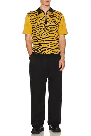 BEAMS Half Zip Knit Polo Animal Jacquard - Tiger