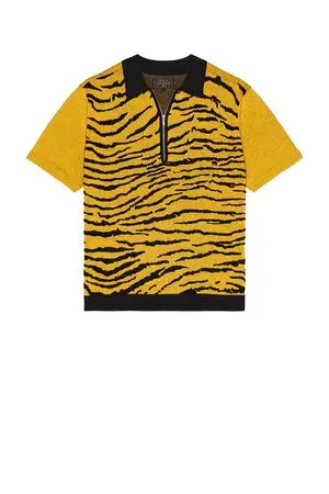 BEAMS Half Zip Knit Polo Animal Jacquard - Tiger