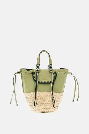 CUBA LAB Woven Raffia And Suede Leather Handbag - Multicolor