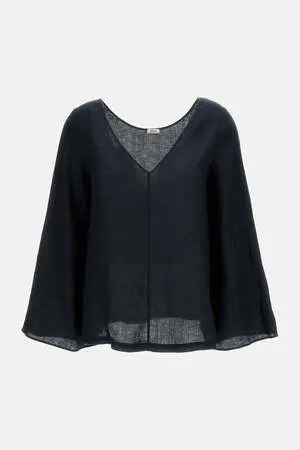 BIFFI V-neck Linen Top - Blue