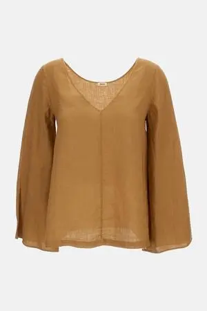 BIFFI Long-sleeve V-neck Linen Top