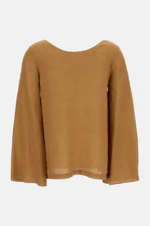 BIFFI Long-sleeve V-neck Linen Top