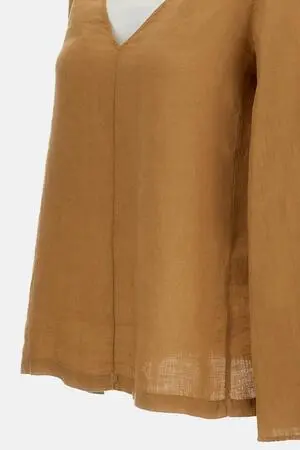 BIFFI Long-sleeve V-neck Linen Top