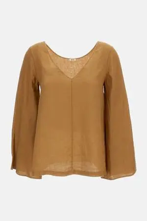 BIFFI Long-sleeve V-neck Linen Top