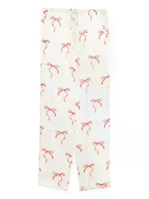 FORTE_FORTE Bow Print Drawstring Waist Trousers - Neutrals
