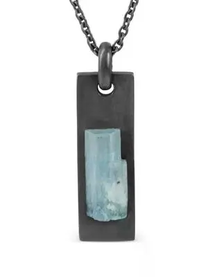 PARTS OF FOUR Oxidised Aquamarine Plate Necklace - Black