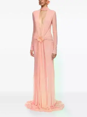 David Koma Lace Flower Gown - Pink