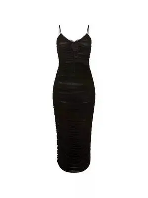 David Koma Lace Rose Embroidered Ruched Midi Dress