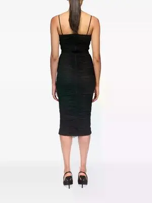 David Koma Lace Rose Embroidered Ruched Midi Dress