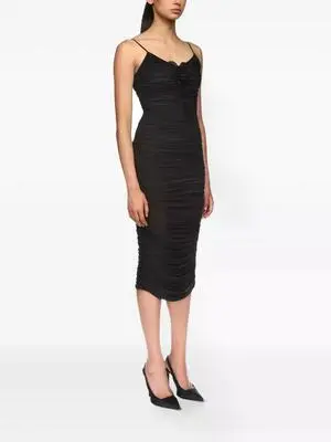 David Koma Lace Rose Embroidered Ruched Midi Dress