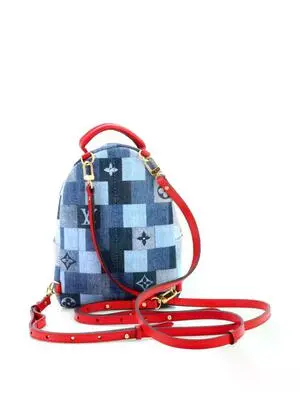 LOUIS VUITTON Palm Springs Damier And Monogram Patchwork Denim Mini Backpack - Blue