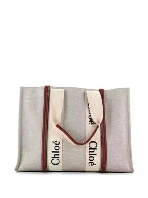 Chloé Woody Canvas With Leather Large Tote Bag - Brown