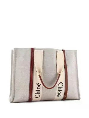 Chloé Woody Canvas With Leather Large Tote Bag - Brown
