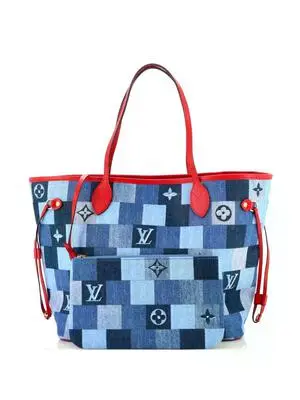 LOUIS VUITTON Neverfull Damier And Monogram Patchwork Denim Mm Tote Bag - Blue