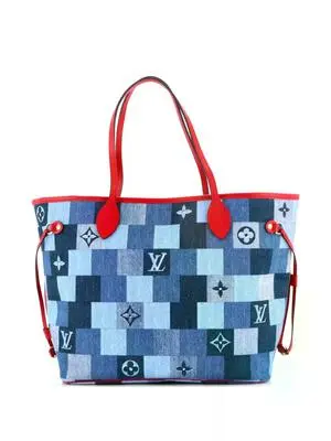 LOUIS VUITTON Neverfull Damier And Monogram Patchwork Denim Mm Tote Bag - Blue