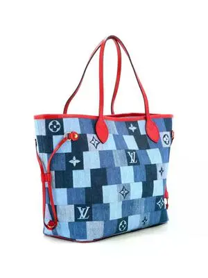 LOUIS VUITTON Neverfull Damier And Monogram Patchwork Denim Mm Tote Bag - Blue