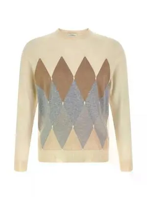 BALLANTYNE Argyle-pattern Crew-neck Sweater - Neutrals