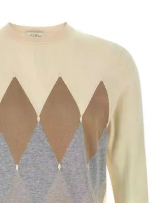 BALLANTYNE Argyle-pattern Crew-neck Sweater - Neutrals