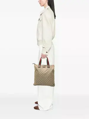 Gucci Gg Canvas Web Vertical Tote Bag - Brown