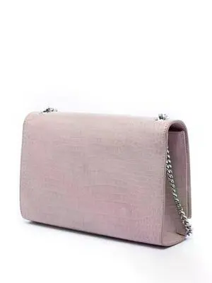 Saint Laurent 2013-2026 Medium Croc Embossed Leather Kate Tassel Crossbody Bag - Pink
