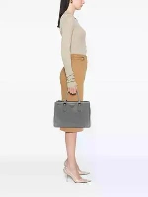 Prada Saffiano Galleria Double Zip Satchel - Grey