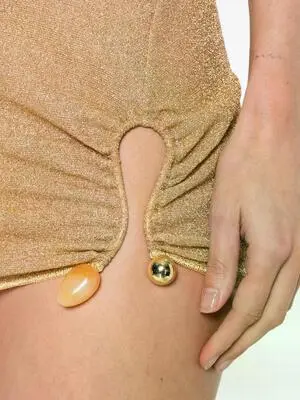 Oseree Asymmetric-neck Mini Dress - Gold