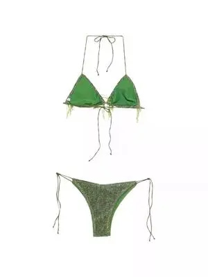Oseree Lumière 20s Pearls Beaded Bikini Set - Green