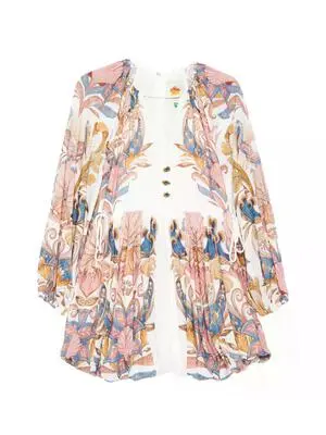 Farm Rio Off-sea Garden Puff Sleeve Mini Bubble Dress - White