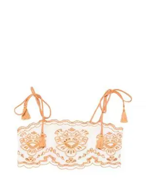 Farm Rio Tropi Embroidered Tassel-detail Top - White