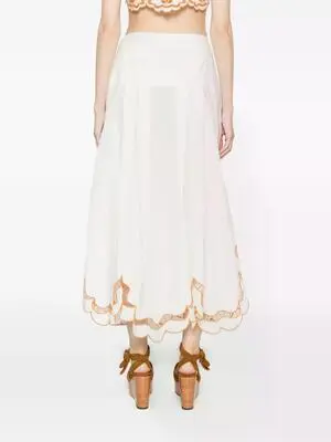 Farm Rio Floral-embroidered Midi Skirt - White