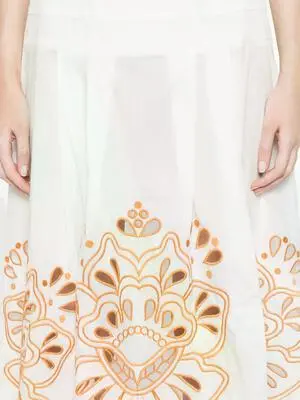 Farm Rio Floral-embroidered Midi Skirt - White