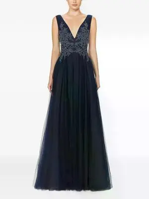 Costarellos Graciella Floral-appliqué Maxi Dress - Blue