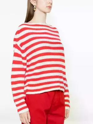 ALLUDE Striped Boat-neck Sweater