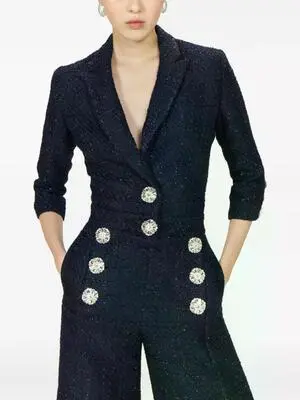 Costarellos Emilia Tweed Jumpsuit With Crystal Buttons