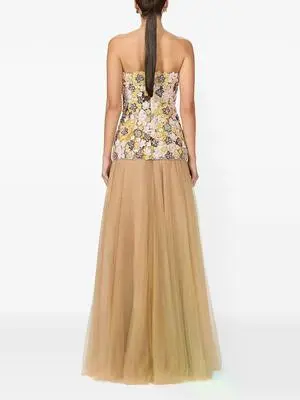 Costarellos Floral-embroidered Strapless Maxi Dress - Neutrals